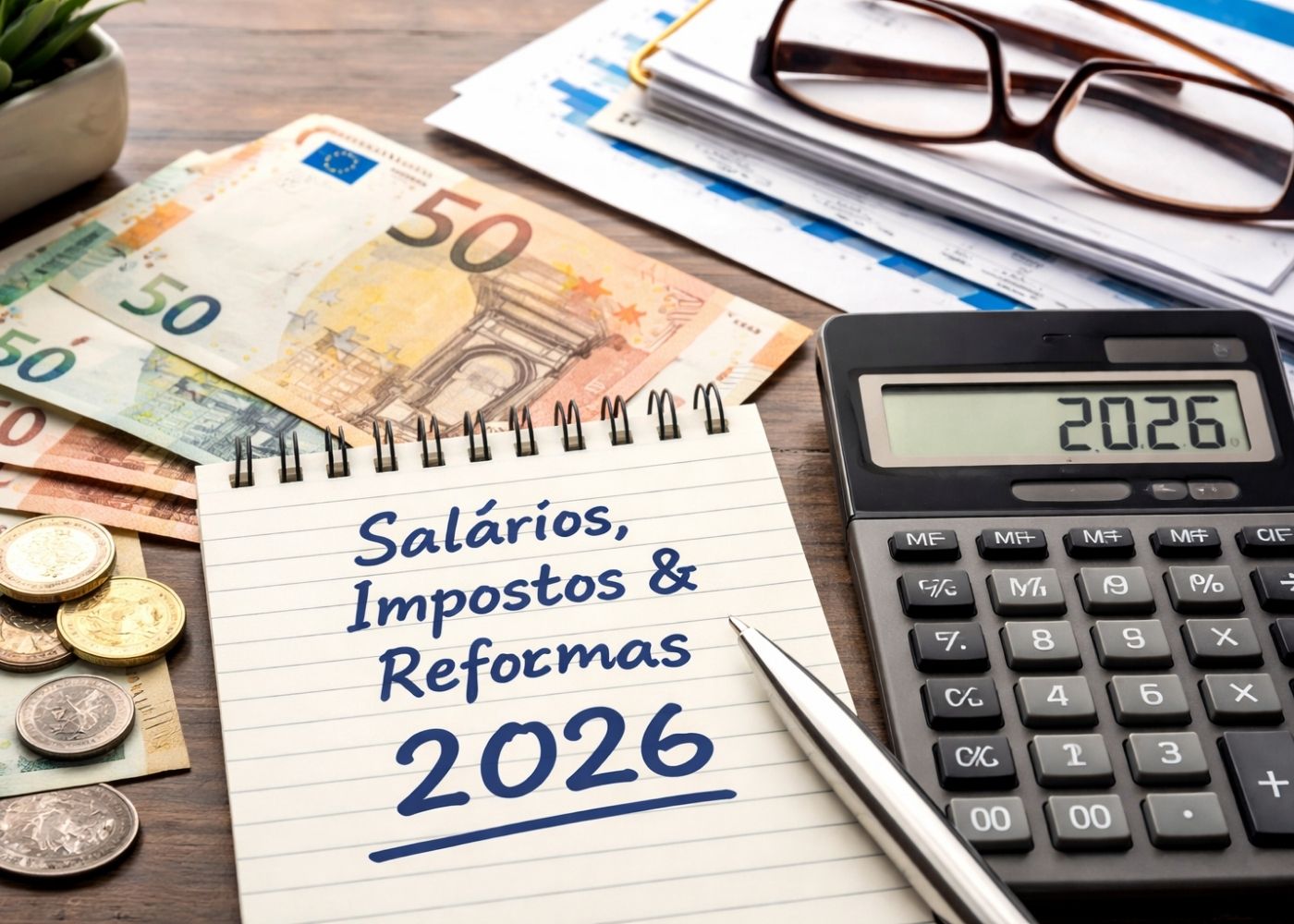 Guia rápido: salários, impostos e reformas em 2026